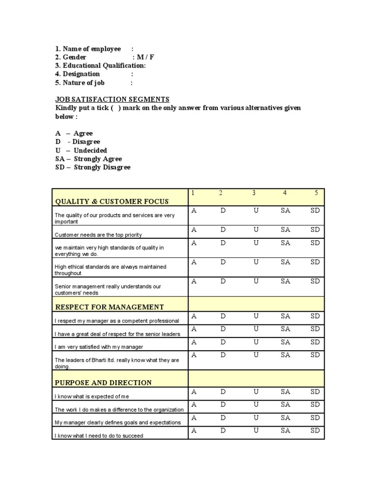 Job Satisfaction - Questionnaire | PDF | Job Satisfaction | Employment