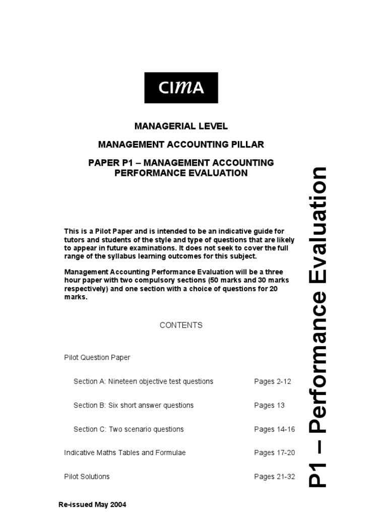 16013057 CIMA P1 Management Accounting Performance Evaluation Solved ...