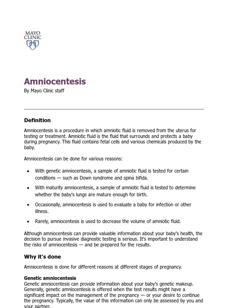 Amniocentesis | PDF | Pregnancy | Diseases And Disorders