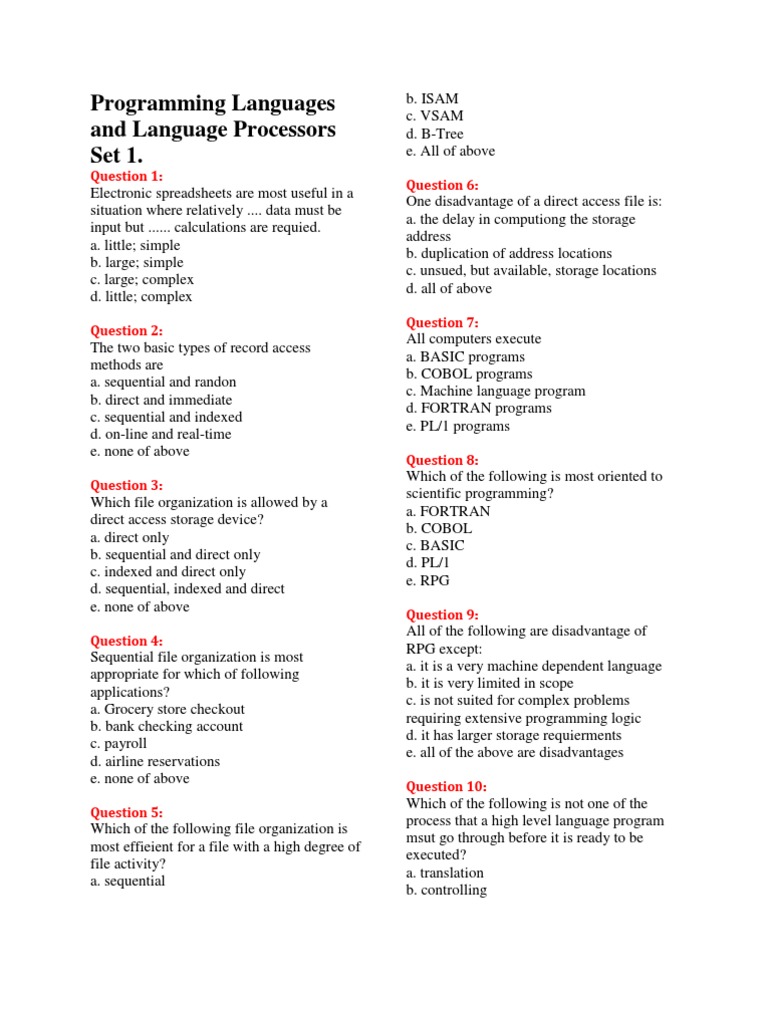 Programming languages and processors multiple choice questions | PDF | C (Programming Language ...