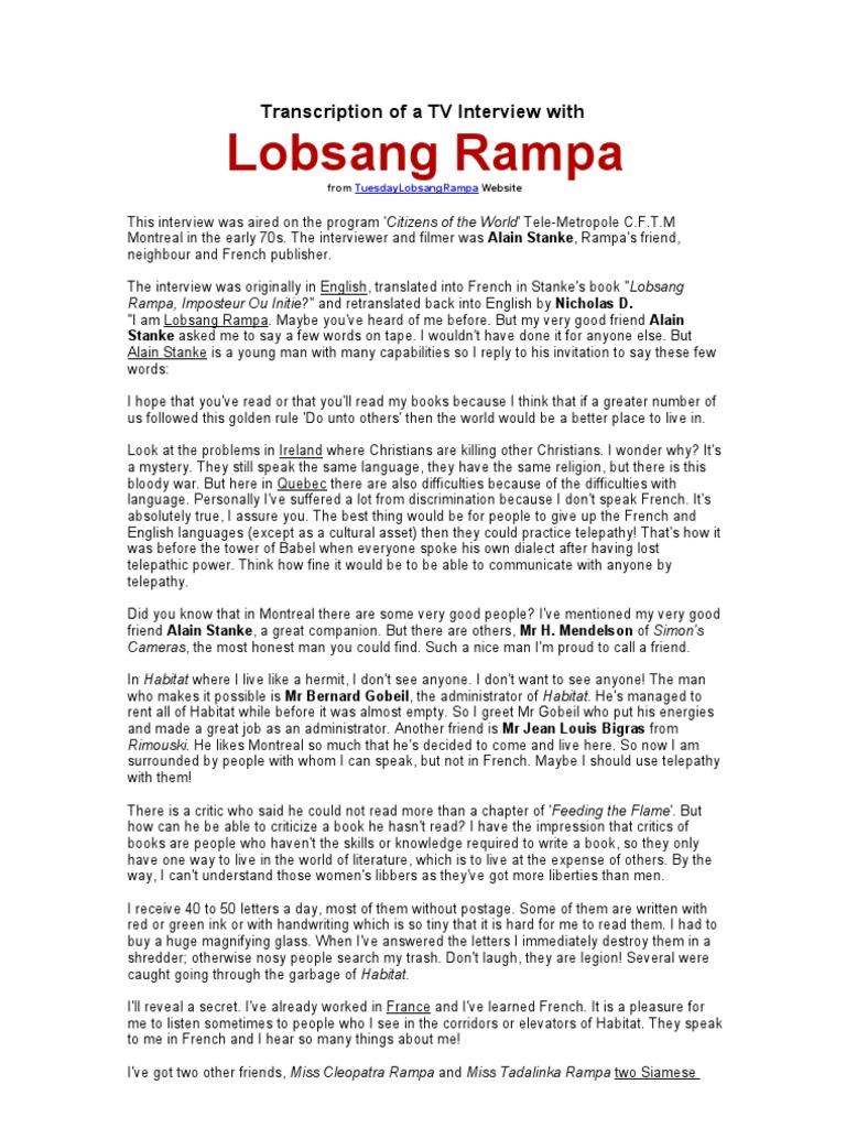Lobsang Rampa: TV Interview Insights | PDF | Mind | Languages