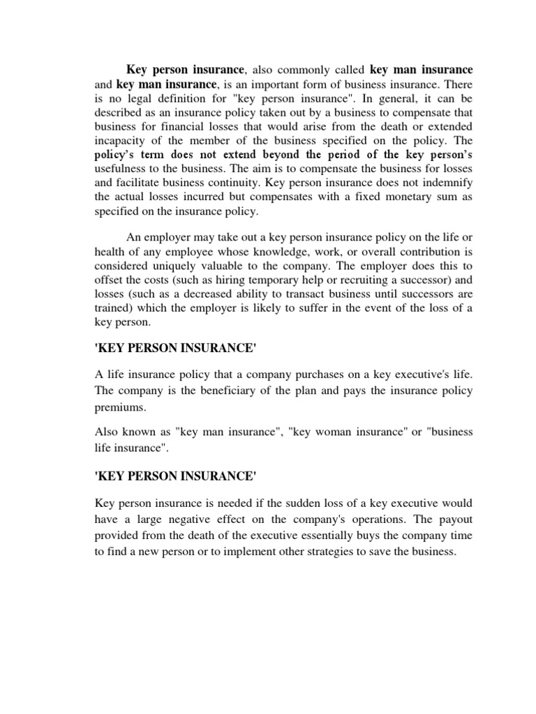 Key Man Insurance | PDF | Insurance | Life Insurance