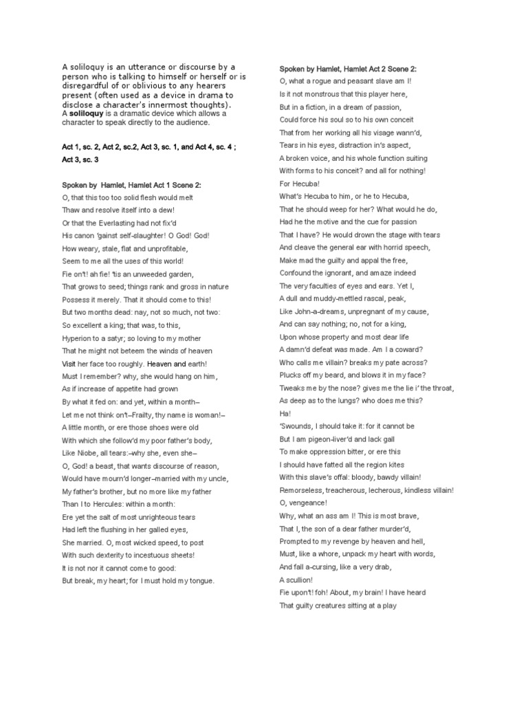 4 Soliloquies From Hamlet | PDF