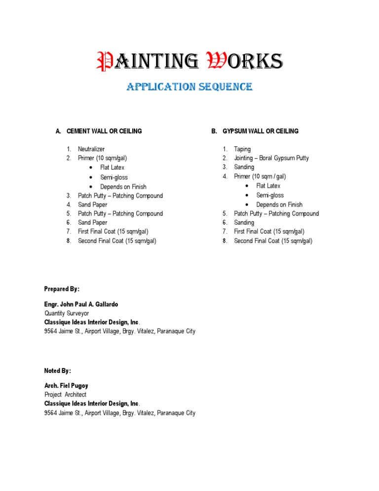 Painting Work Sequence | PDF