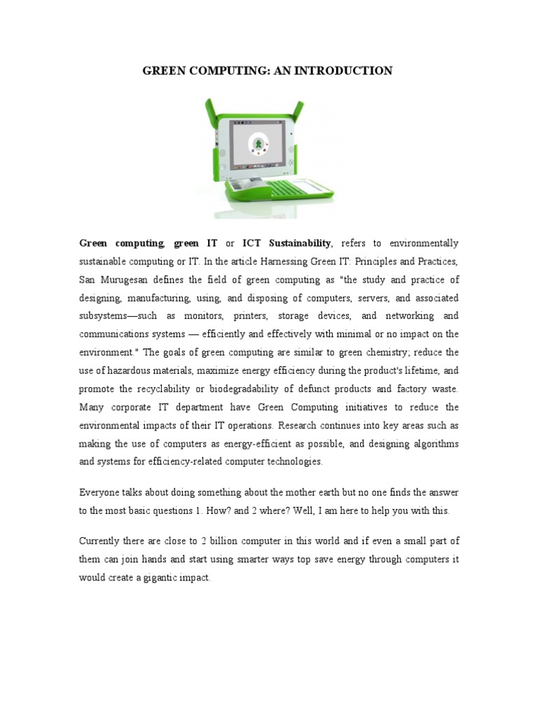 Green Computing | PDF | Computer Engineering | Computing
