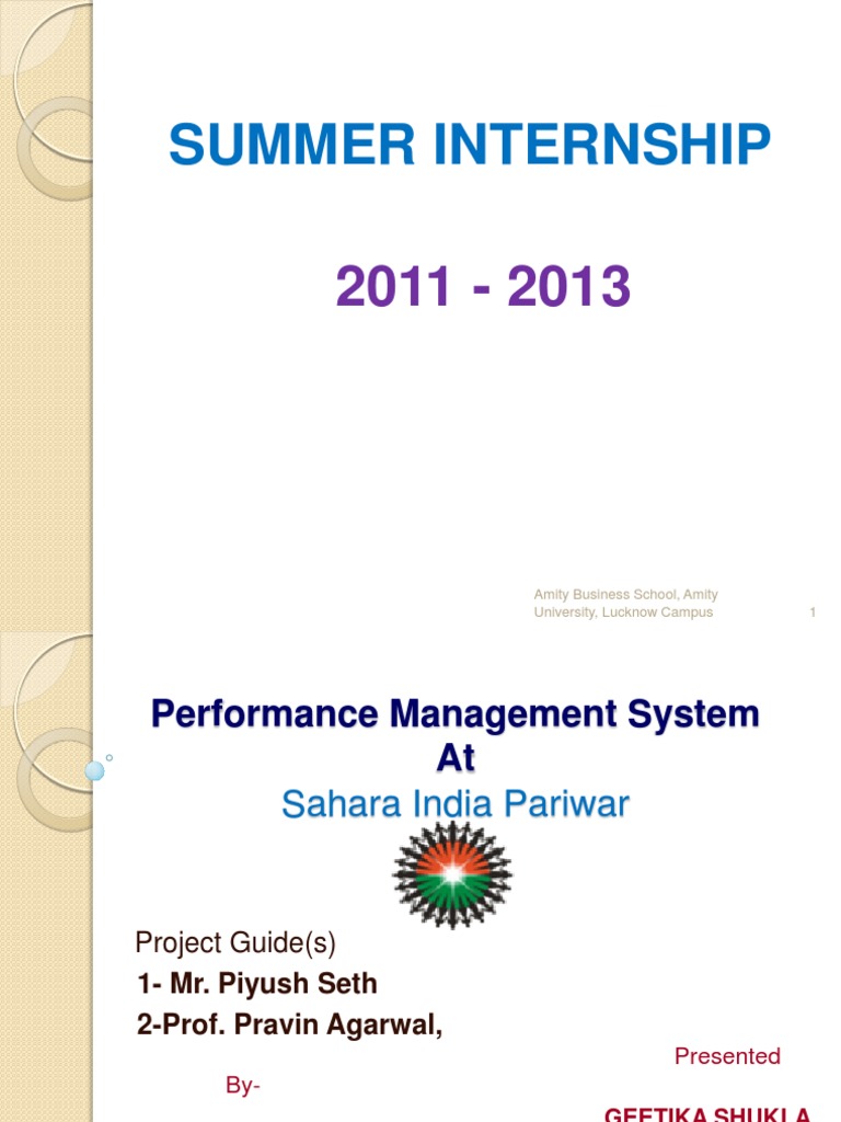 Summer Internship: 1 Amity Business School, Amity University, Lucknow ...