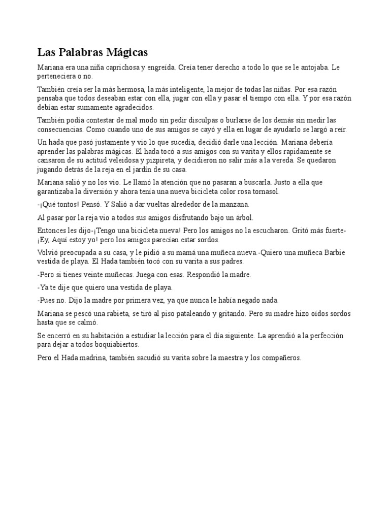 Cuento Las Palabras Magicas Pdf Ocio Entretenimiento General
