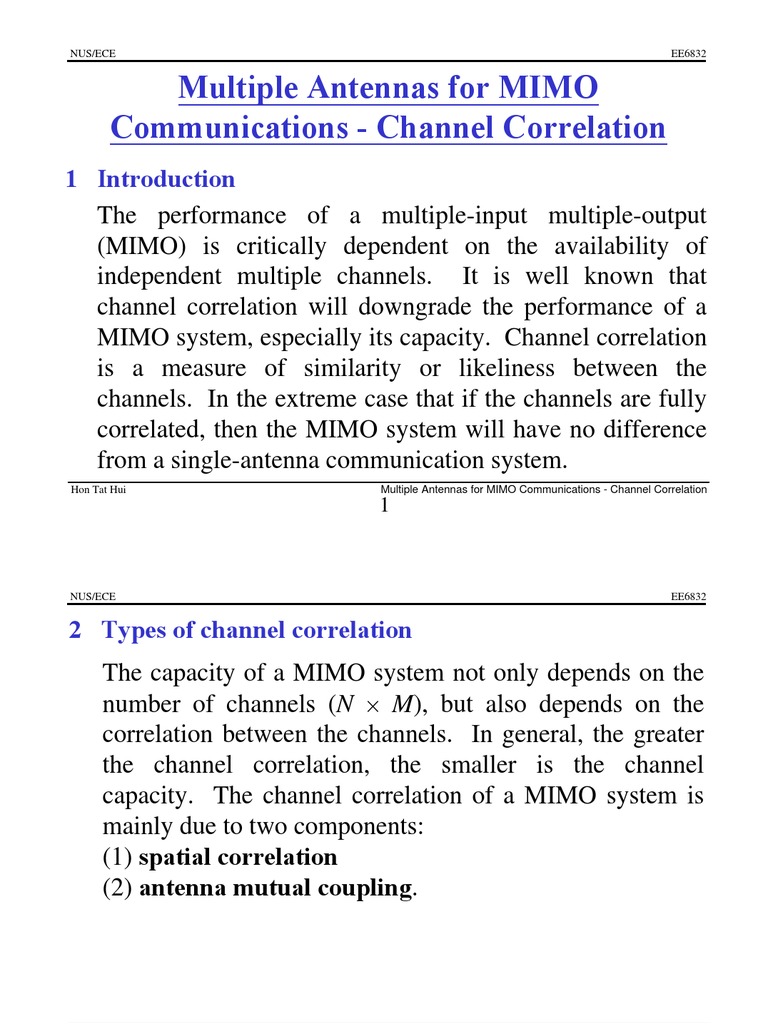 Lecture Notes Multiple Antennas For Mimo Communications Channel