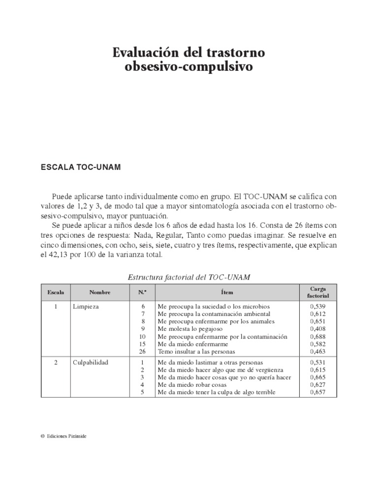 Escala Toc Unam | PDF | Desorden obsesivo compulsivo | Ansiedad
