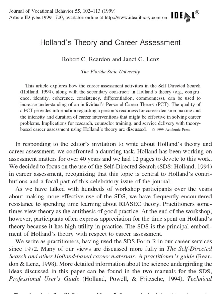 holland theory & career assesment.pdf | Counseling Psychology ...