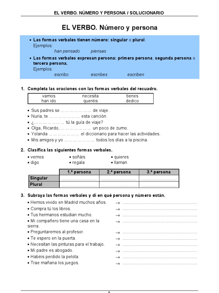 Verbos Numero y Persona | Plural | Verbo
