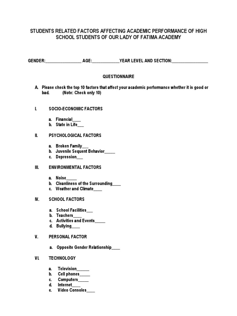 Students Related Factors Affecting Academic Performance of High School ...
