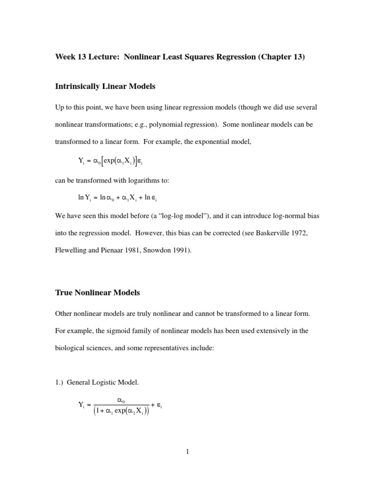 Nonlinear Least Squares Regression Lecture13 Pdf Nonlinear System Ordinary Least Squares