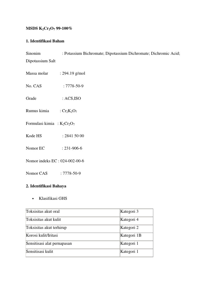 MSDS K2Cr2O7 99 | PDF | Sains & Matematika