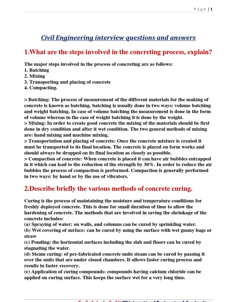 Civil Engineering Interview Question & Answer | PDF | Concrete | Stress ...