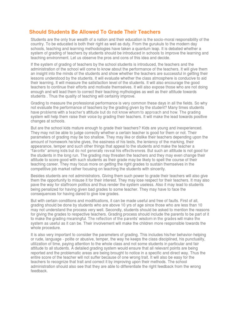 Should Students Be Allowed To Grade Their Teachers | PDF | Teachers ...