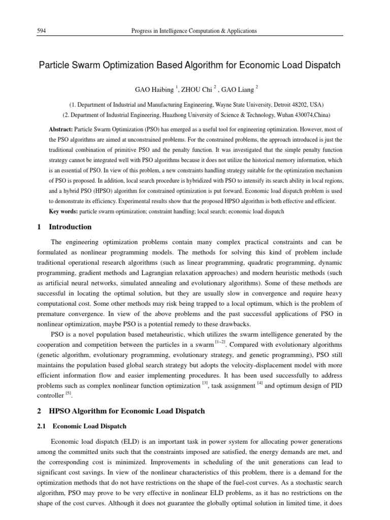 Particle Swarm Optimization Based Algorithm For Economic Load Dispatch | PDF | Mathematical ...