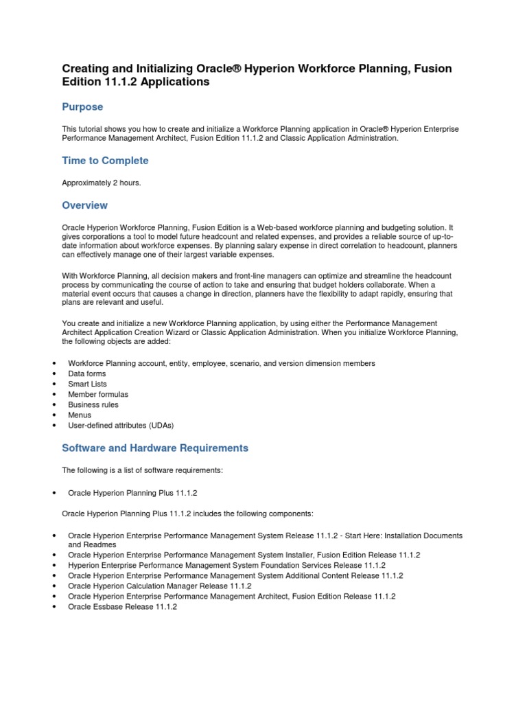 Creating And Initializing Oracle® Hyperion Workforce Planning Fusion Edition 1112 8711