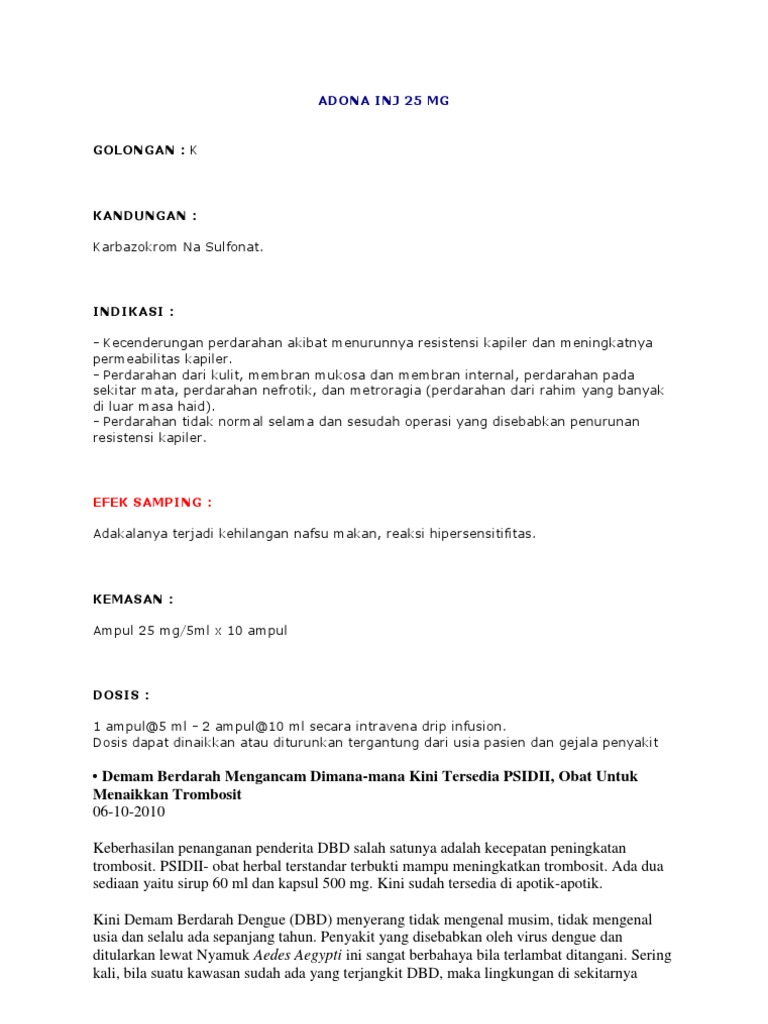 Obat Penurun Perdarahan ADONA INJ 25 MG | PDF