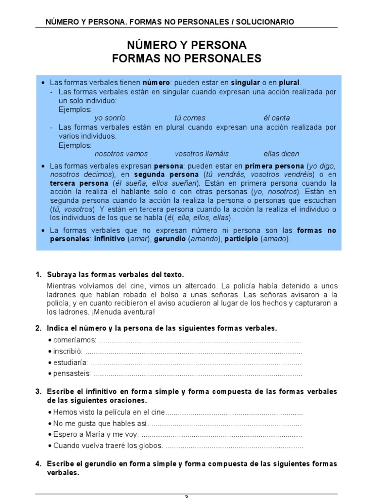 Formas Verbales: Número y Persona | PDF