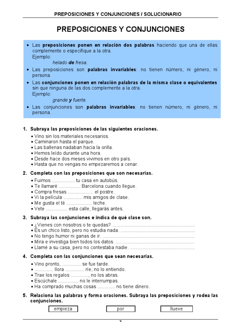 Preposiciones Y Conjunciones Pdf Sintaxis Gramática