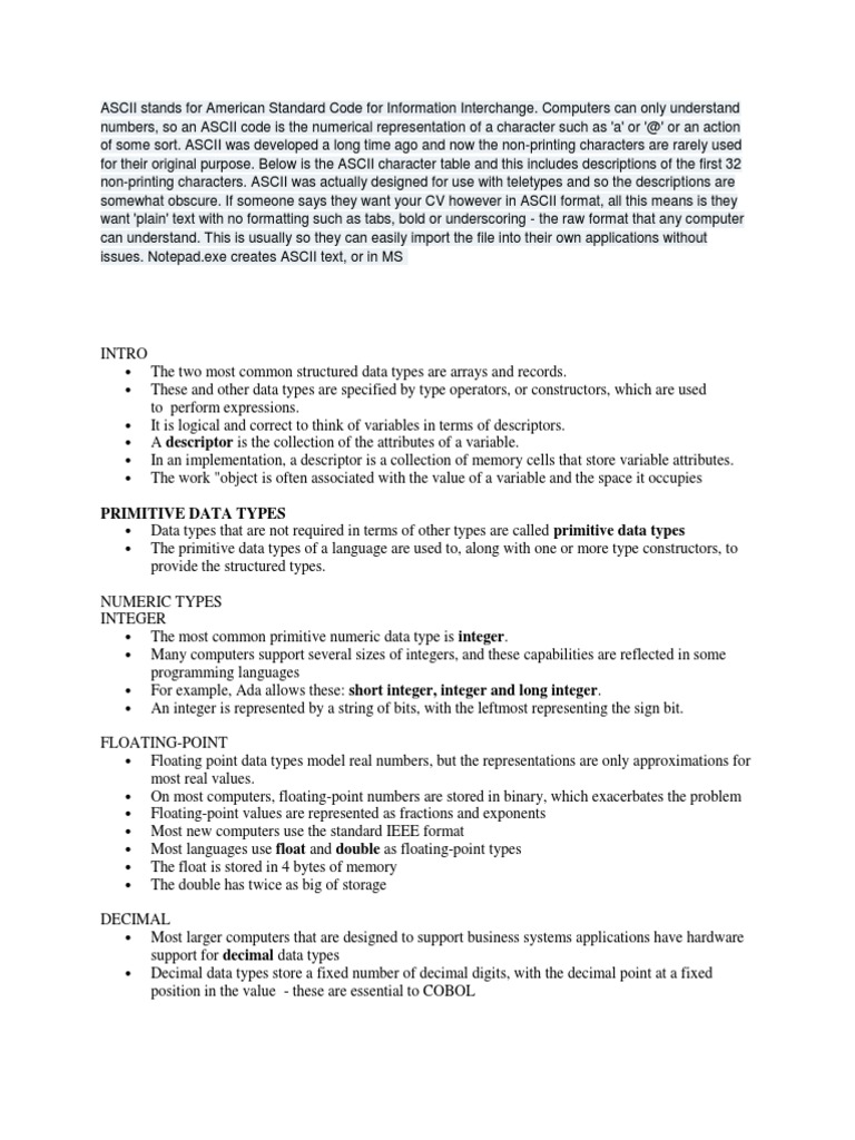 ASCII Stands For American Standard Code For Information Interchange ...