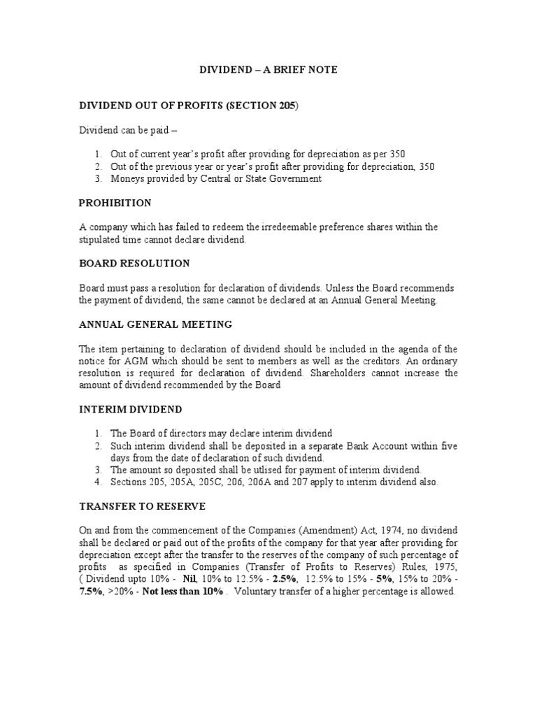 Dividend A Brief Note | PDF | Dividend | Taxes