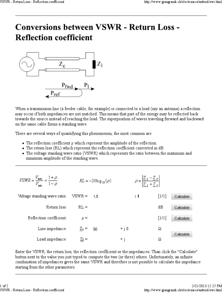 VSWR - Return Loss - Reflection Coefficient | PDF | Radio Technology ...