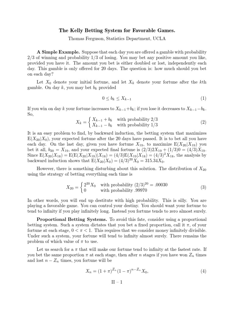 The Kelly Betting System For Favorable Games | PDF | Odds | Logarithm