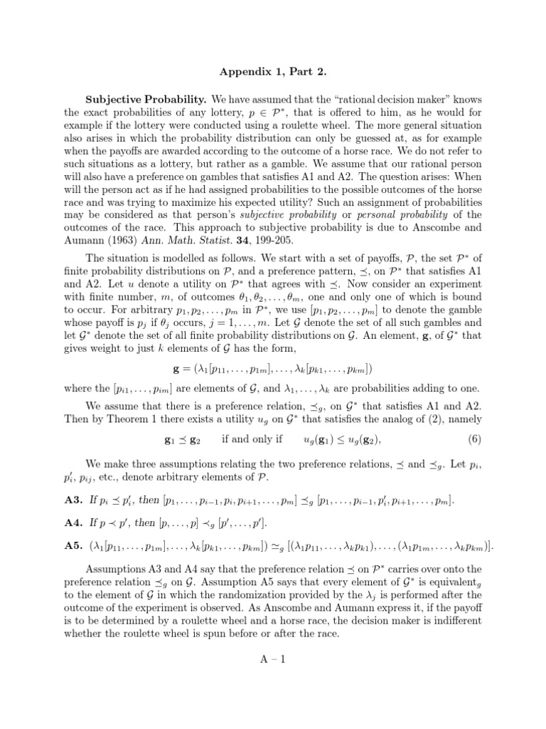 Subjective Probability | PDF | Probability | Utility