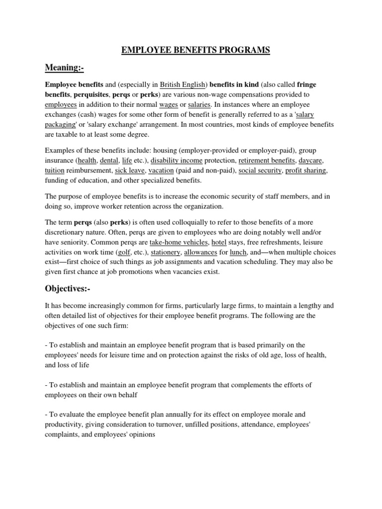 employees benefit programs.docx | Employee Benefits | Employment