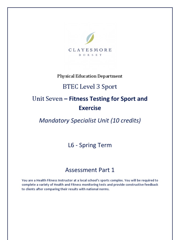 Unit 7 Fitness Testing For Sport and Exercise | PDF | Physical Fitness ...