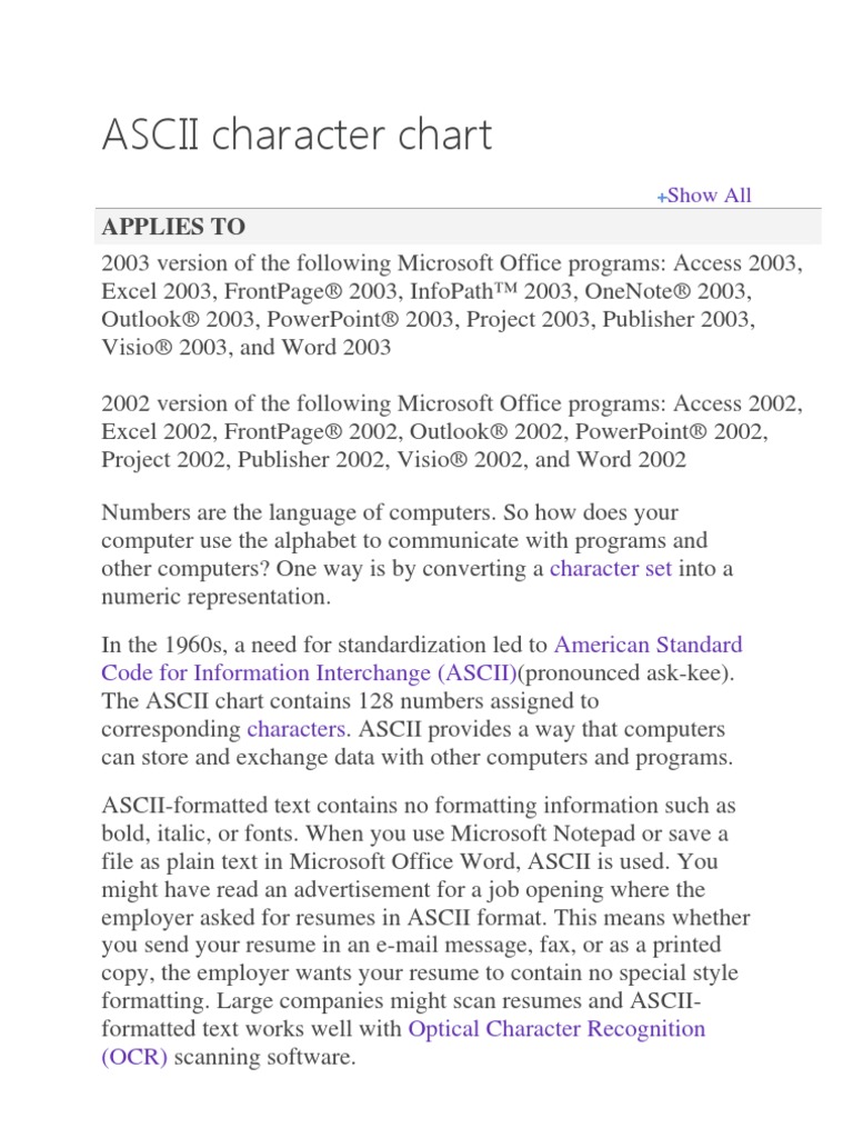 ASCII Chart | PDF | Ascii | Computer Keyboard
