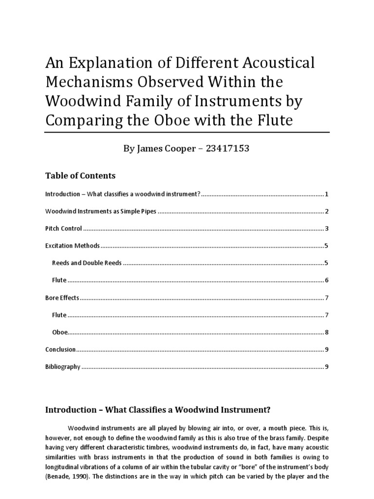 Acoustics of Woodwind Instruments: Oboe vs Flute | PDF | Woodwind ...