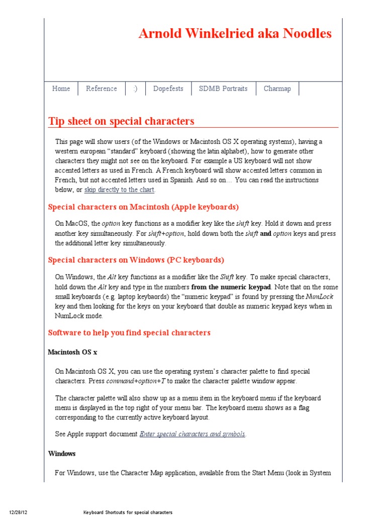 Keyboard Shortcuts For Special Characters | PDF | Computer Keyboard ...