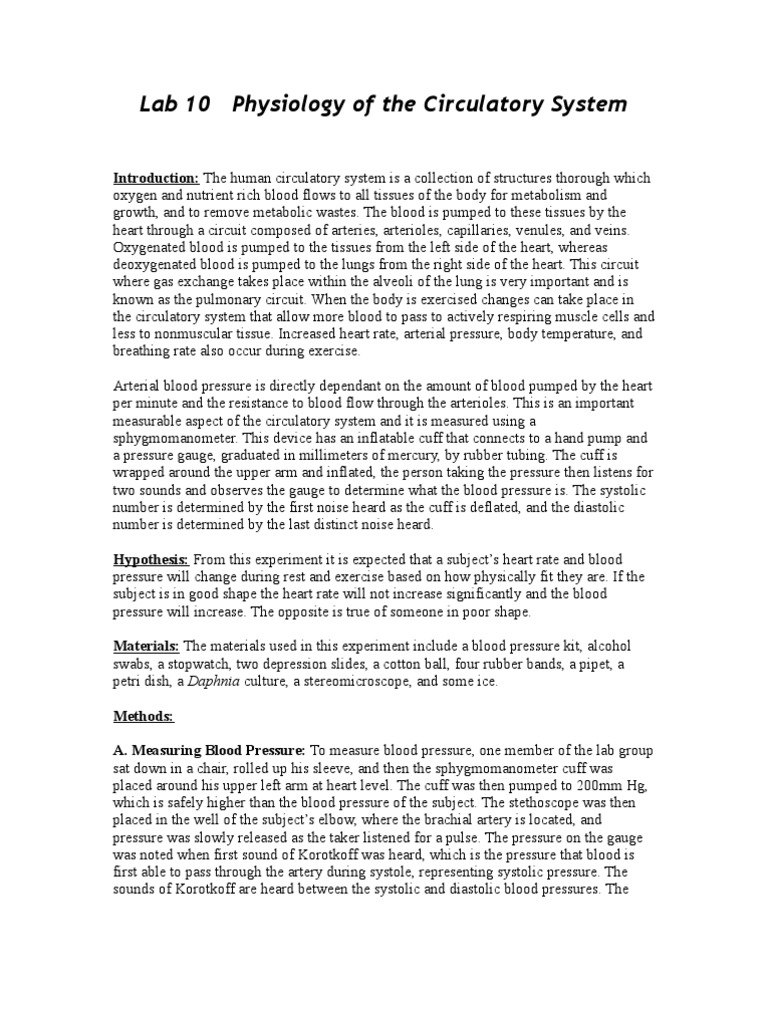 AP Biology Lab Ten: Physiology of The Circulatory System | Download ...
