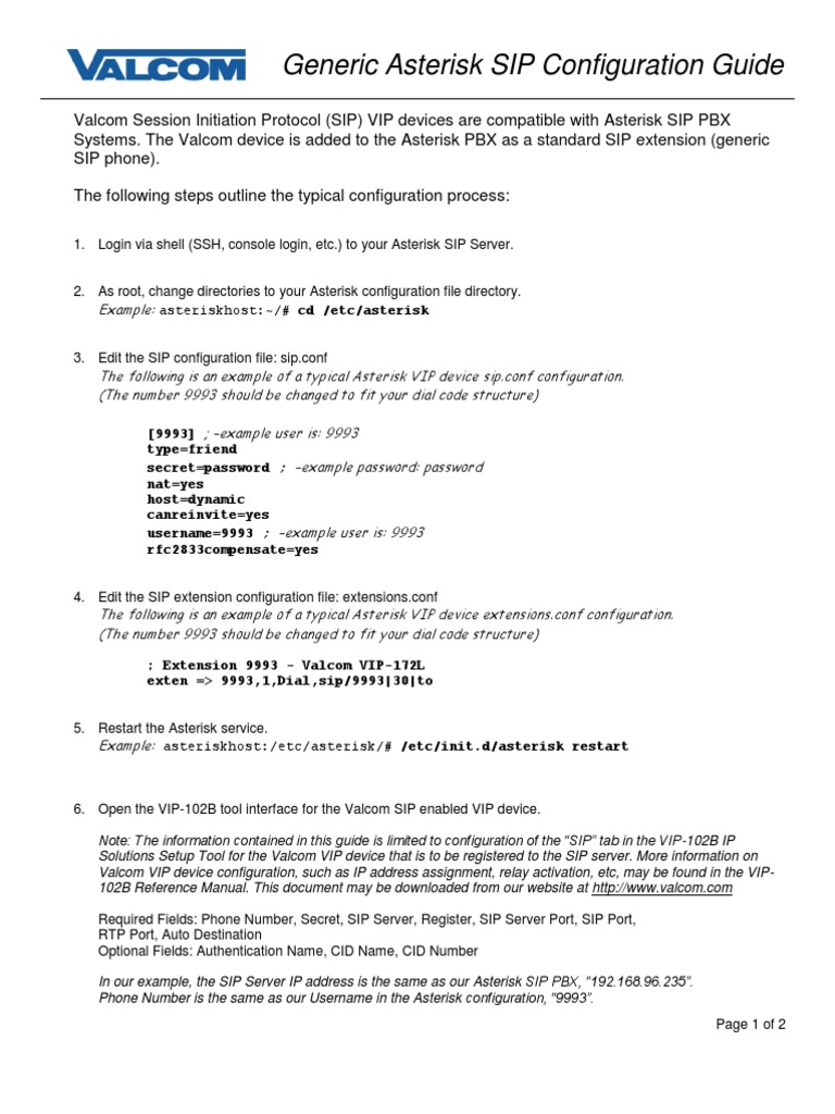 Generic Asterisk SIP Configuration Guide | PDF | Session Initiation ...