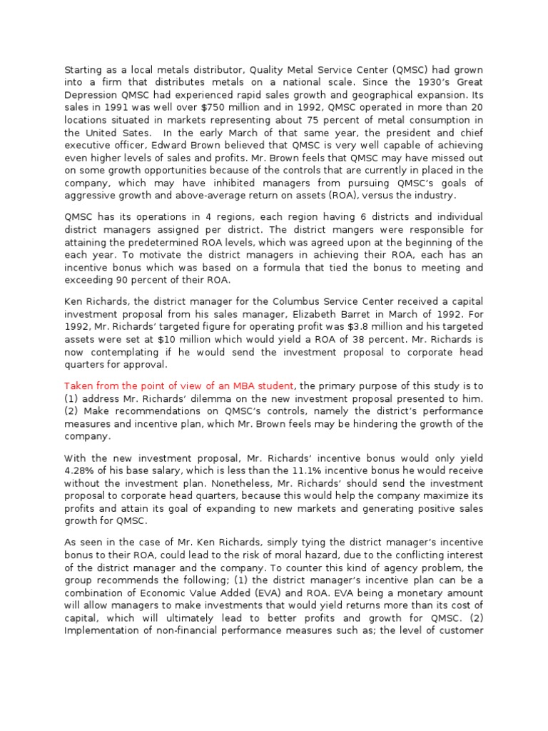 Quality Metal Service Center | PDF | Incentive | Profit (Accounting)