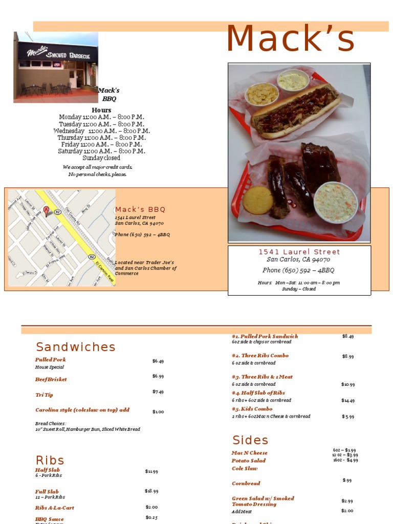 Macks Menu | PDF | Barbecue | Coleslaw