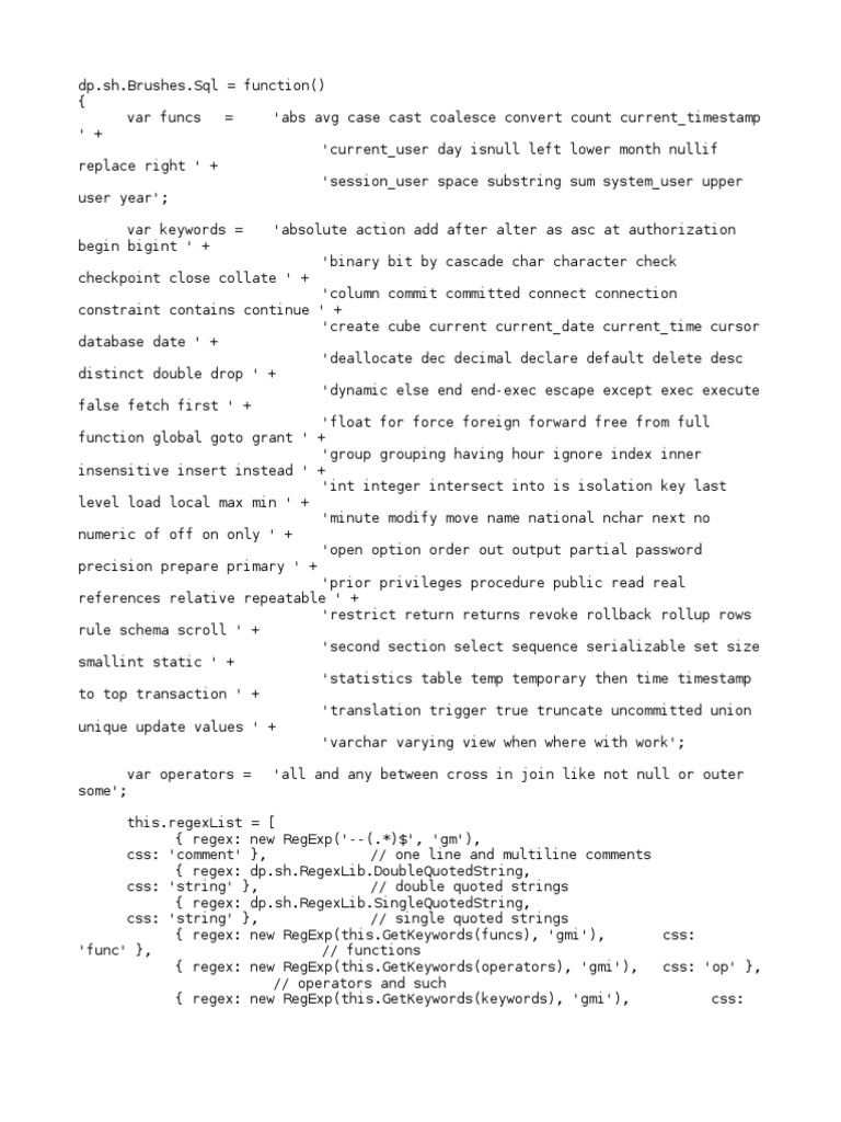 ShBrushSql Js | PDF | Information Technology Management | Information Retrieval
