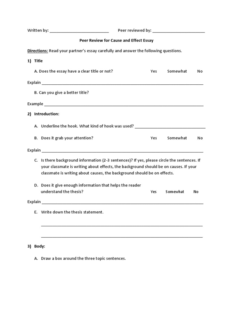RW4 Cause-Effect Essay Peer Review Form | PDF | Career & Growth ...