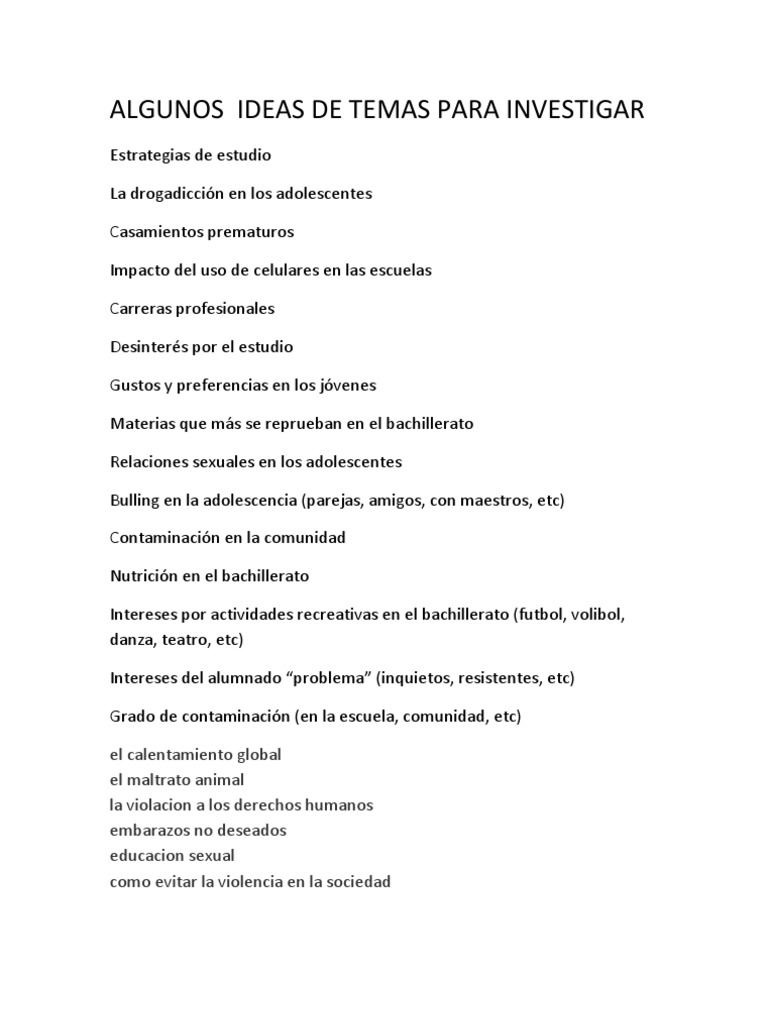 Algunos Ideas de Temas Para Investigar