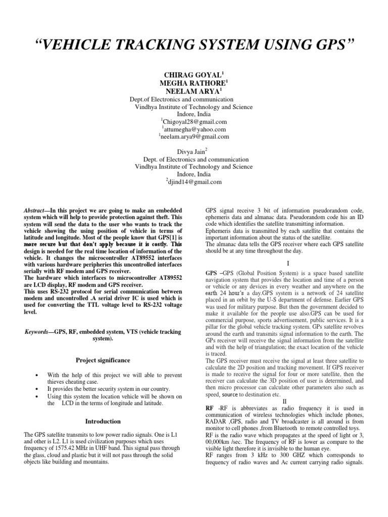 Vehicle Tracking System Using Gps | PDF | Radio | Global Positioning System