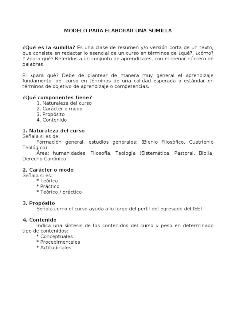Modelo Para Elaborar Una Sumilla