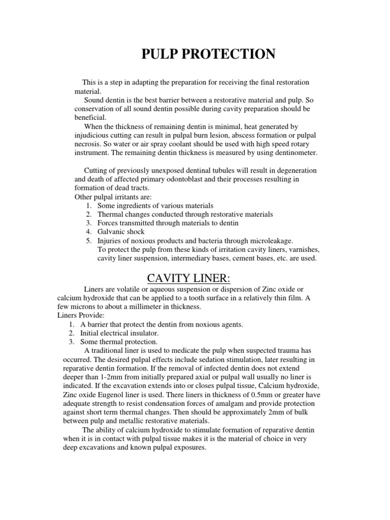 Pulp Protection | Download Free PDF | Varnish | Dentin