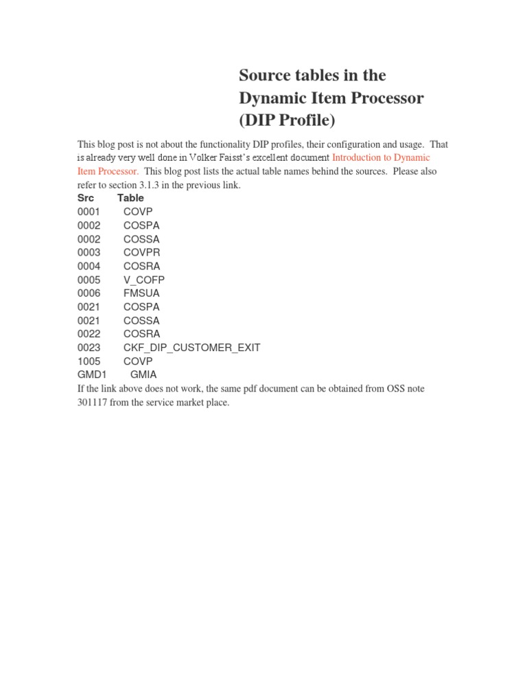 Dynamic Item Processor Source Tables List | PDF
