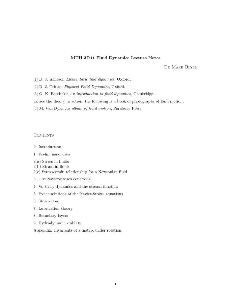 Fluid Dynamics Lectures | PDF | Viscosity | Fluid Dynamics