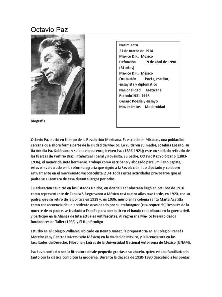 Biografia Octavio Paz | Política | Política (general)
