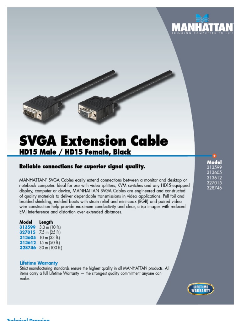 SVGA Extension Cable: HD15 Male / HD15 Female, Black | PDF