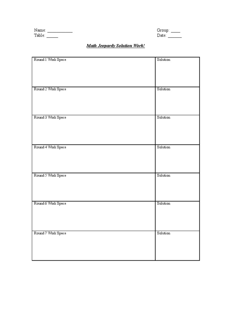 Jeopardy Solution Sheet | PDF